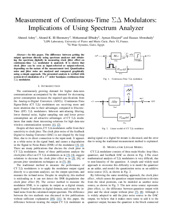 Pdf Measurement Of Continuous Time ΣΔ Modulators Implications Of Using Spectrum Analyzer
