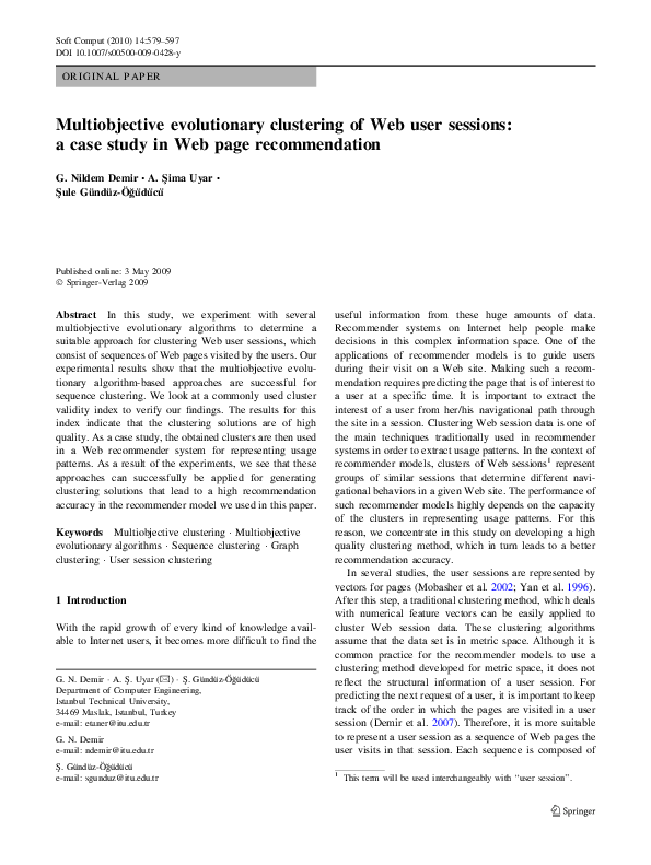 Pdf Multiobjective Evolutionary Clustering Of Web User Sessions A