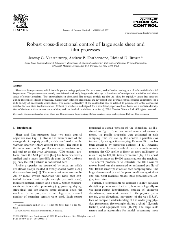 (PDF) Robust cross-directional control of large scale sheet and film processes