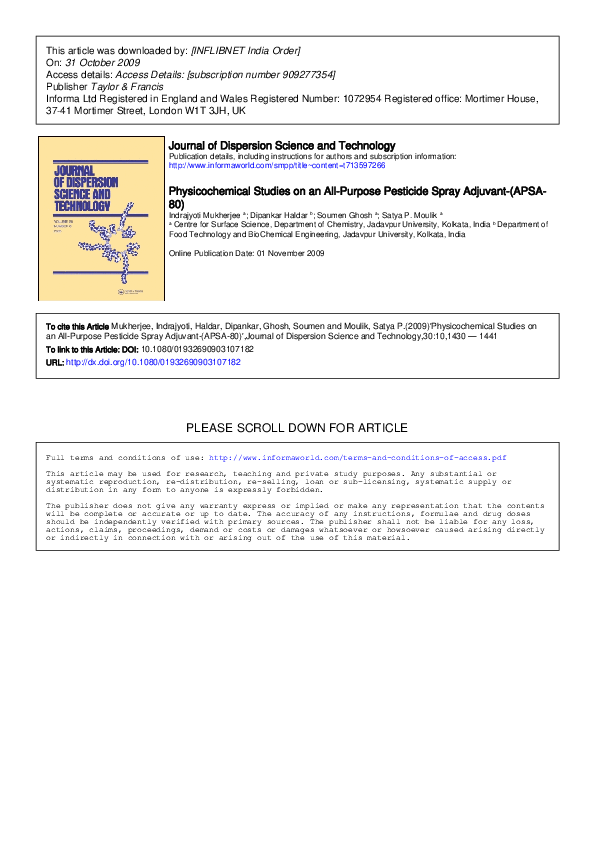 (PDF) Physicochemical Studies on an All-Purpose Pesticide Spray Adjuvant-(APSA-80)