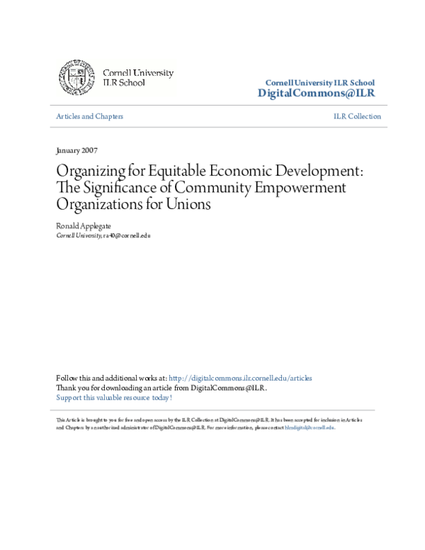 (PDF) Organizing for Equitable Economic Development: The Significance ...