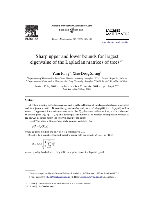 Pdf Sharp Upper And Lower Bounds For Largest Eigenvalue Of The