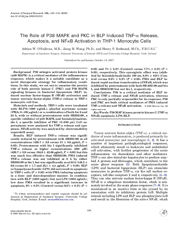 (PDF) The Role of P38 MAPK and PKC in BLP Induced TNF-α Release ...