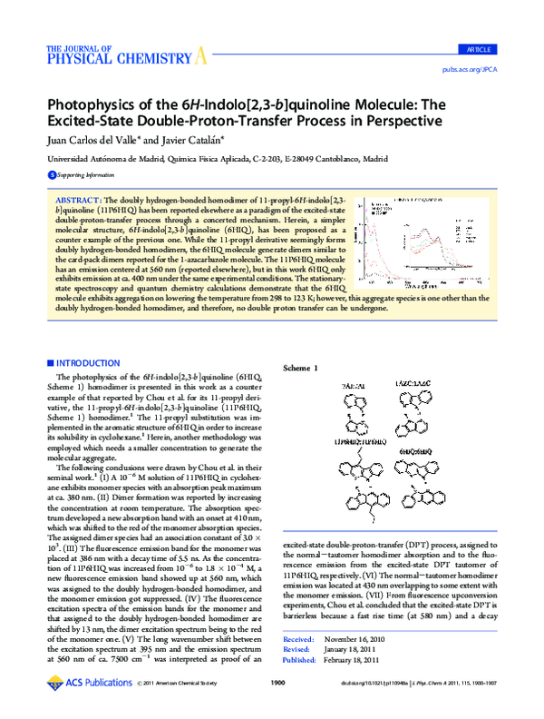 (PDF) Photophysics of the 6 H -Indolo[2,3- b ]quinoline Molecule: The ...