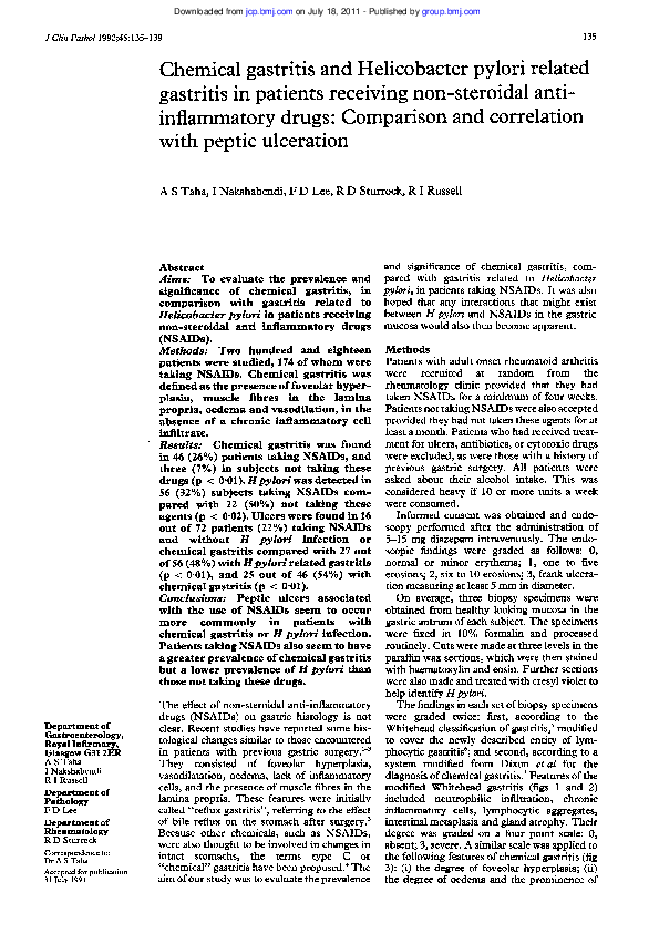 (PDF) Chemical gastritis and Helicobacter pylori related gastritis in ...