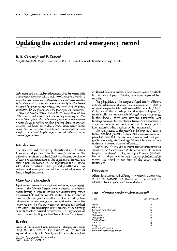 (PDF) Updating the accident and emergency record