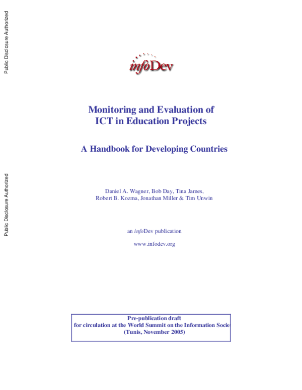 Pdf Monitoring And Evaluation Of Ict In Education Projects A Handbook For Developing Countries
