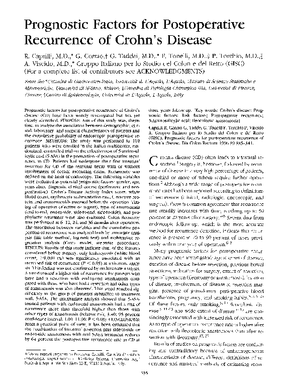 (PDF) Prognostic factors for postoperative recurrence of Crohn's disease