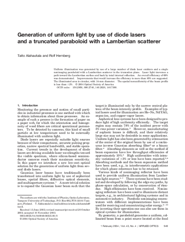 (PDF) Generation of uniform light by use of diode lasers and a ...