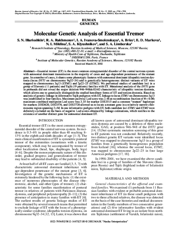 (PDF) Molecular Genetic Analysis of Essential Tremor