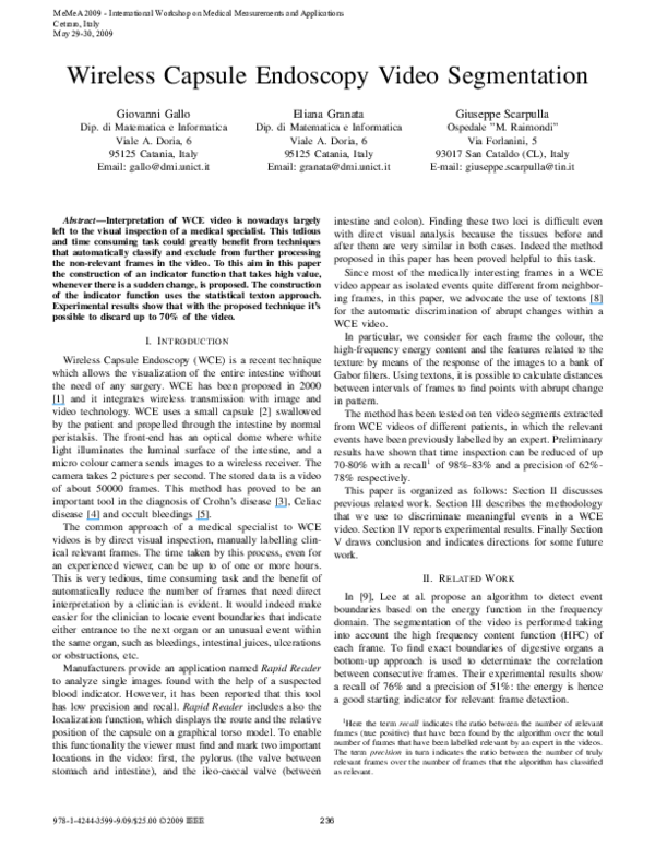 Pdf Wireless Capsule Endoscopy Video Segmentation