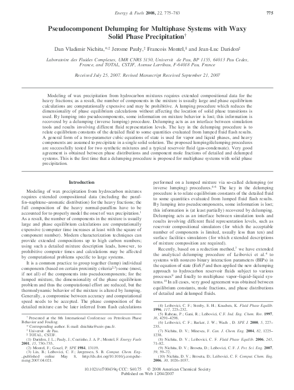(PDF) Pseudocomponent Delumping for Multiphase Systems with Waxy Solid ...