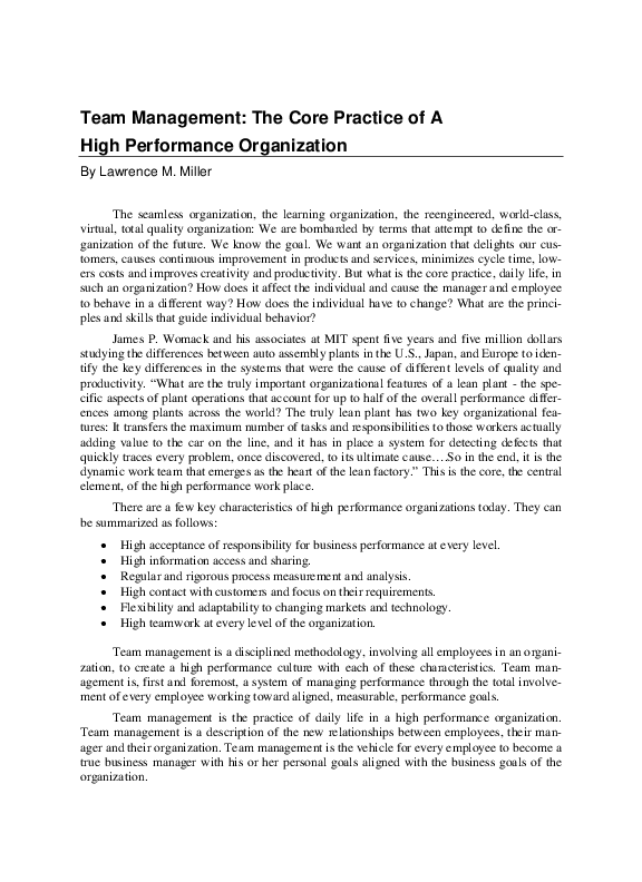 (PDF) Team Management: The Core Practice of A High Performance Organization