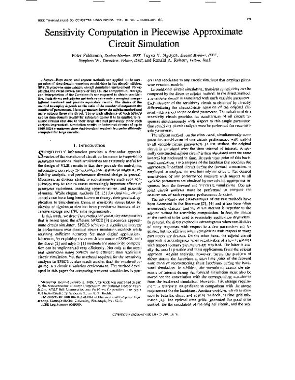 Pdf Sensitivity Computation In Piecewise Approximate Circuit Simulation