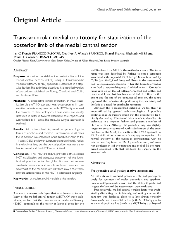 (PDF) Transcaruncular medial orbitotomy for stabilization of the ...