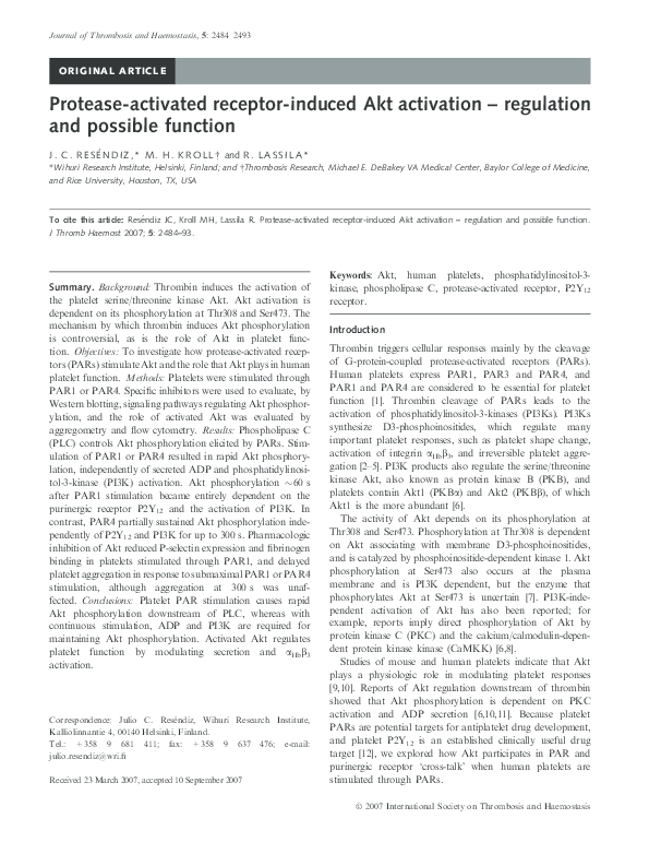 (PDF) Protease-activated receptor-induced Akt activation - regulation ...