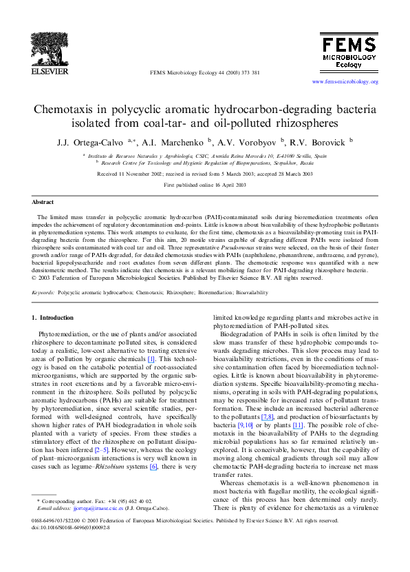 (PDF) Chemotaxis in polycyclic aromatic hydrocarbon-degrading bacteria isolated from coal-tar ...