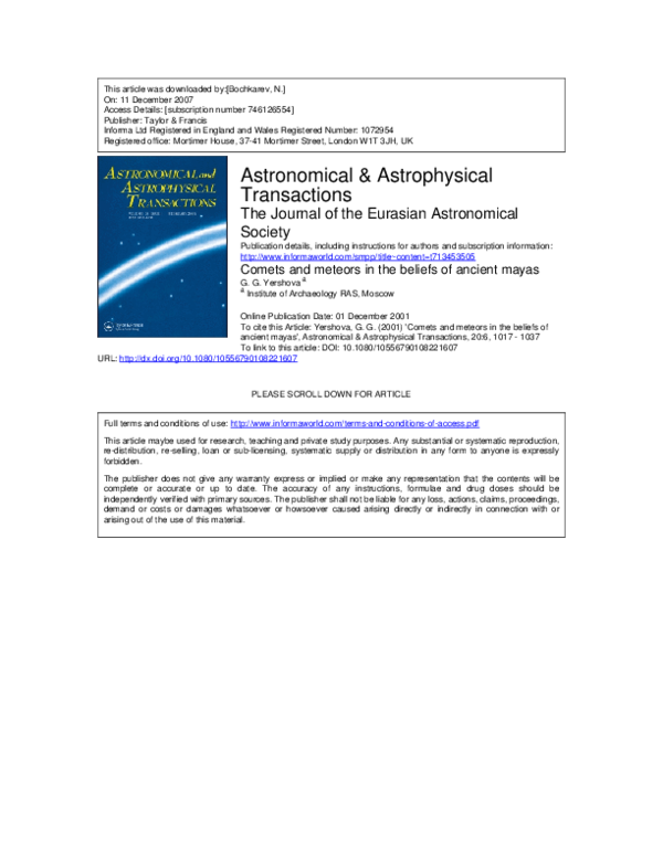 (PDF) Comets and meteors in the beliefs of ancient mayas