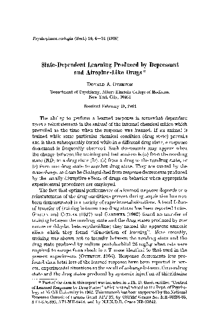 (PDF) State-dependent learning produced by depressant and atropine-like ...