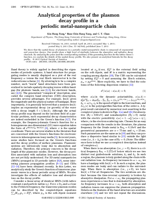 (PDF) Analytical properties of the plasmon decay profile in a periodic ...