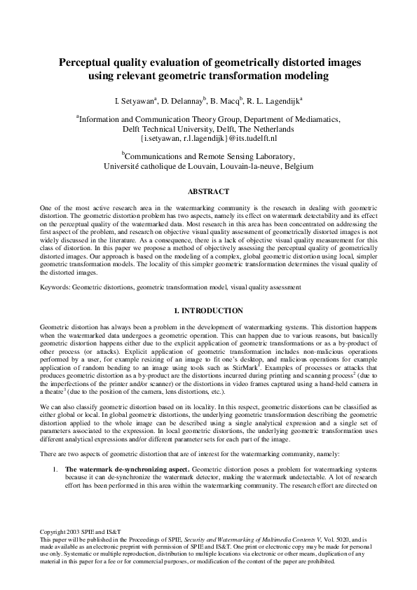 (PDF) Quality Evaluation and Nonuniform Compression of Geometrically Distorted Images Using the ...
