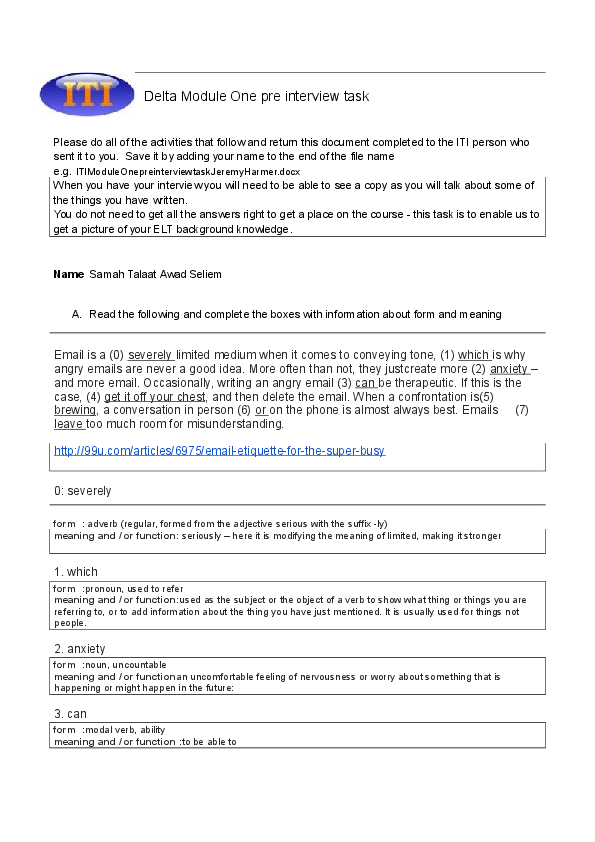 (DOC) Delta Module One pre interview task