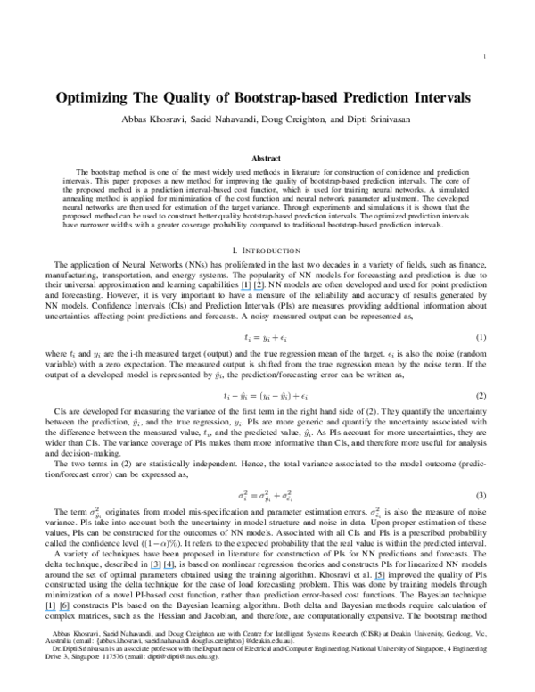 Pdf Optimizing The Quality Of Bootstrap Based Prediction Intervals