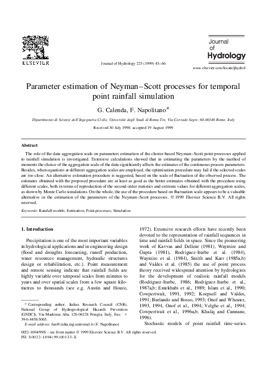 (PDF) Parameter estimation of Neyman–Scott processes for temporal point rainfall simulation