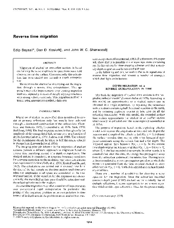 (PDF) Reverse time migration