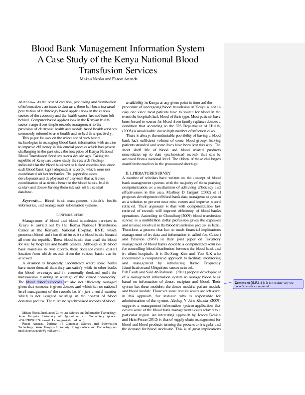 (PDF) Blood Bank Management Information System