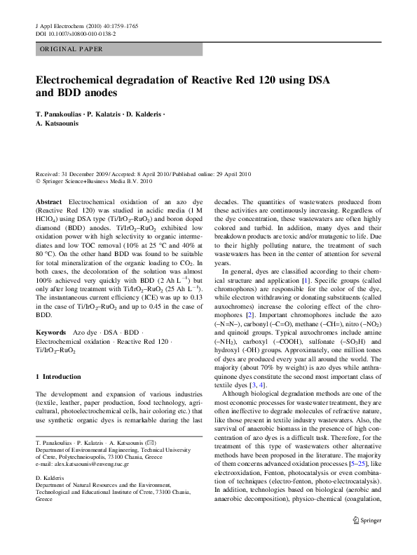 (PDF) Electrochemical degradation of the reactive red 141 dye on a β ...