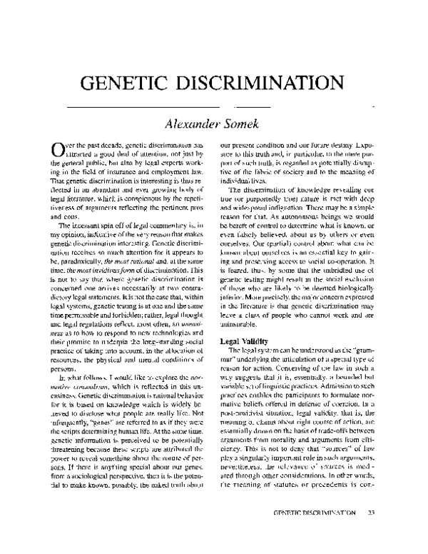 (PDF) Genetic discrimination