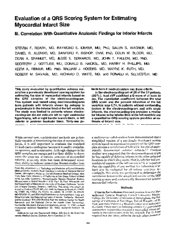 Pdf Evaluation Of A Qrs Scoring System For Estimating Myocardial Infarct Size Ii Correlation