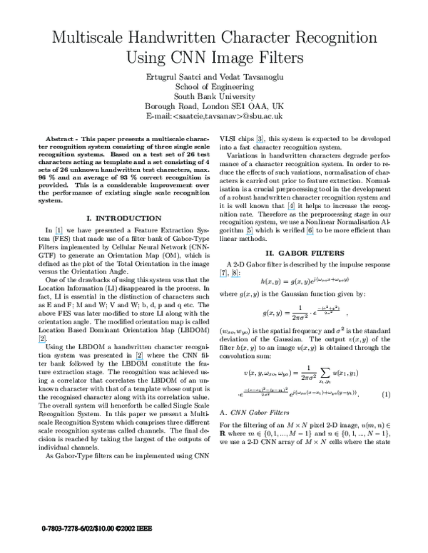 (PDF) Multiscale handwritten character recognition using CNN image filters