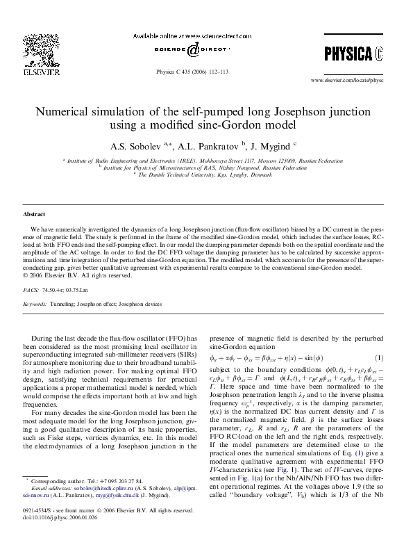 Pdf Numerical Simulation Of The Self Pumped Long Josephson Junction Using A Modified Sine