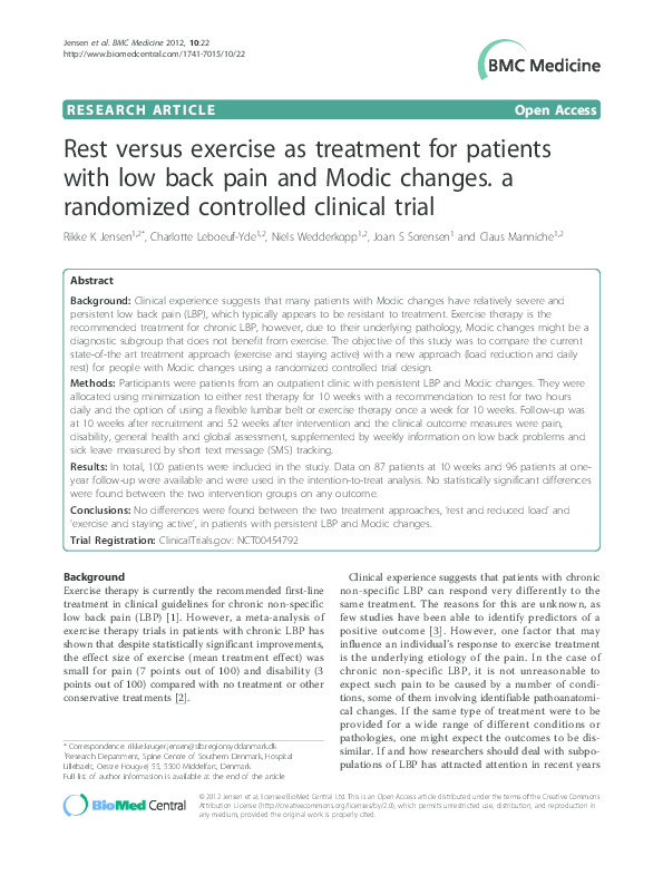 (PDF) Rest versus exercise as treatment for patients with low back pain ...