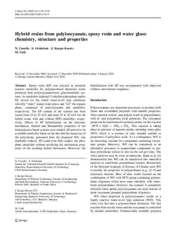 (PDF) Hybrid resins from polyisocyanate, epoxy resin and water glass ...