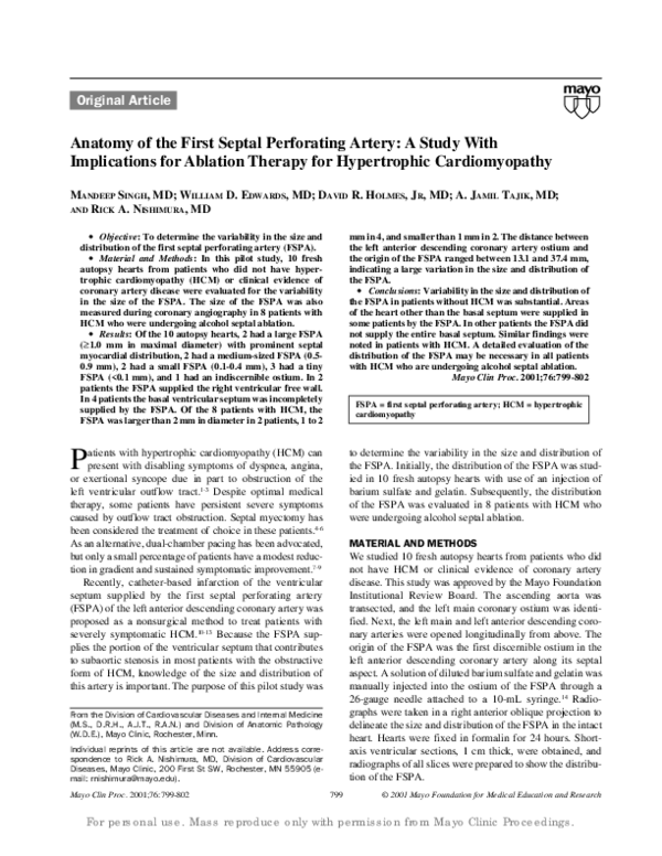 (PDF) Anatomy of the first septal perforating artery: a study with ...