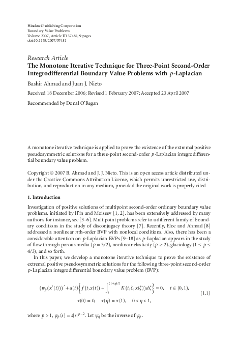 Pdf The Monotone Iterative Technique For Three Point Second Order Integrodifferential Boundary