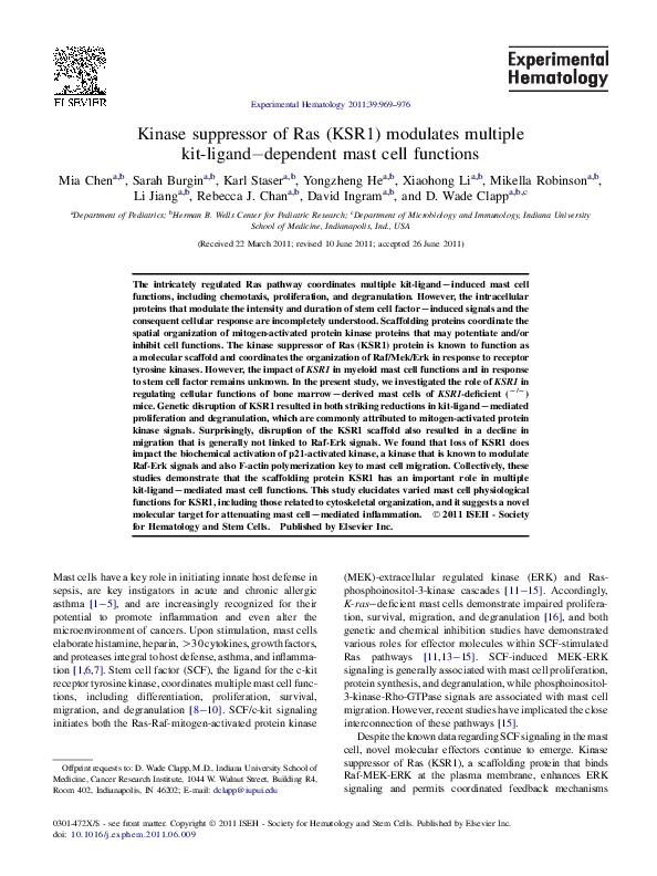 (PDF) Kinase suppressor of Ras (KSR1) modulates multiple kit-ligand− ...