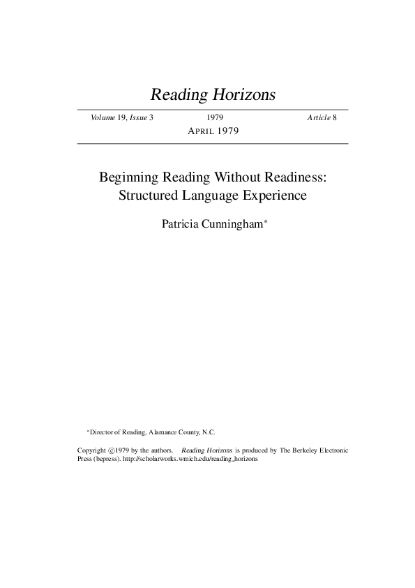 (PDF) Beginning Reading Without Readiness: Structured Language Experience