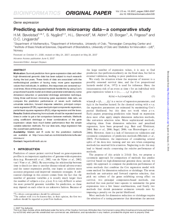 (PDF) Predicting survival from microarray data a comparative study