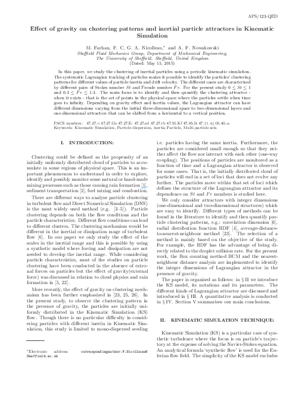 Pdf Effect Of Gravity On Clustering Patterns And Inertial Particle