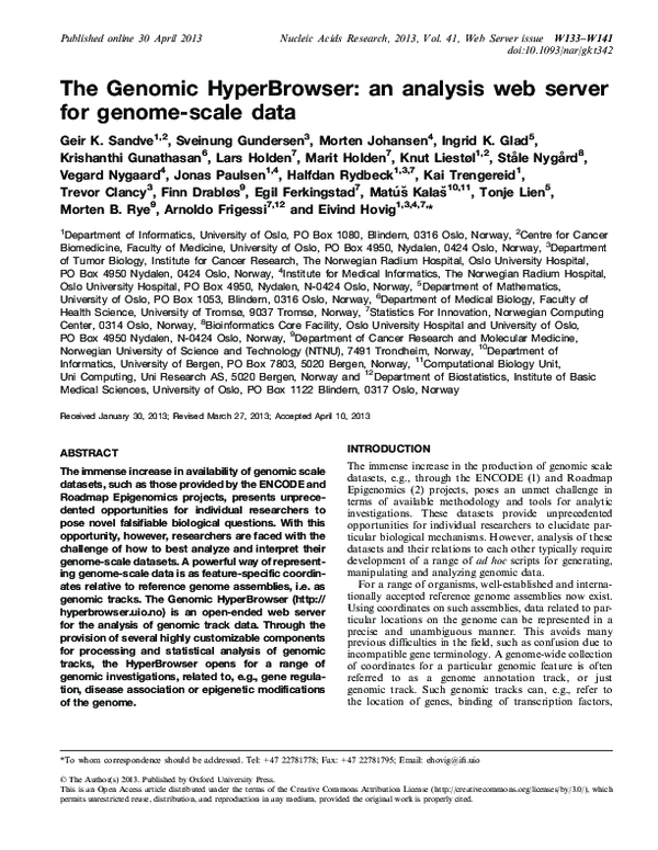 (PDF) The Genomic HyperBrowser: an analysis web server for genome-scale data