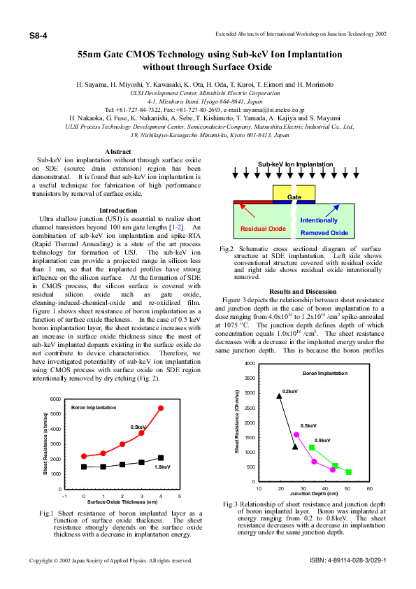 (PDF) 55nm gate CMOS technology using sub-keV ion implantation without ...