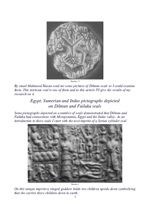 (PDF) Egypt, Sumerian and Indus pictographs depicted on Dilmun and ...