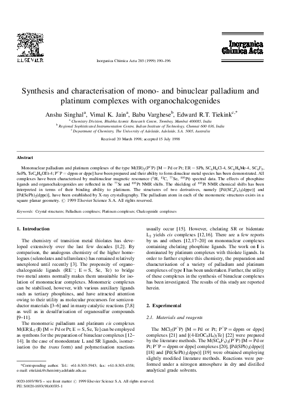 (PDF) o-diphenylphosphinobenzaldehyde complexes of palladium(II) and platinum(II): Synthesis ...