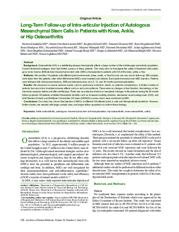 (PDF) Long-Term Follow-up of Intra-articular Injection of Autologous ...