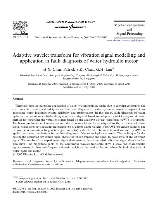 Pdf Adaptive Wavelet Transform For Vibration Signal Modelling And Application In Fault