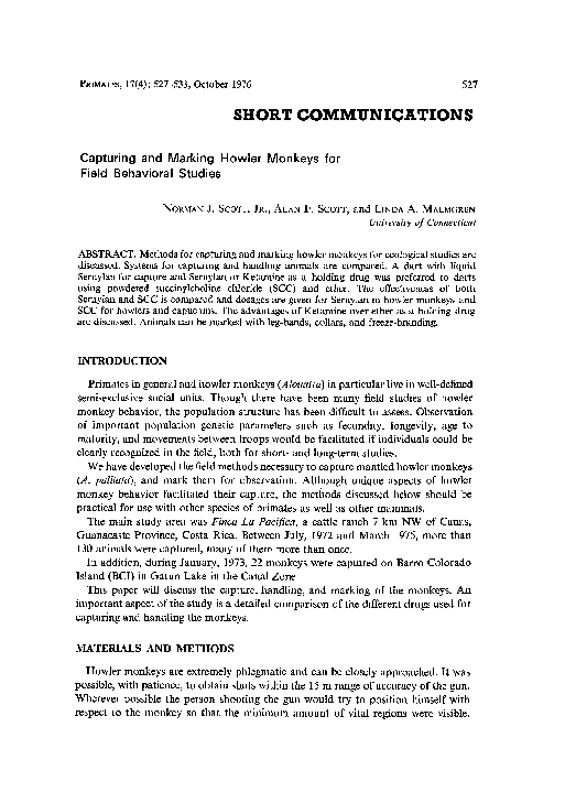 (PDF) Capturing and marking howler monkeys for field behavioral studies